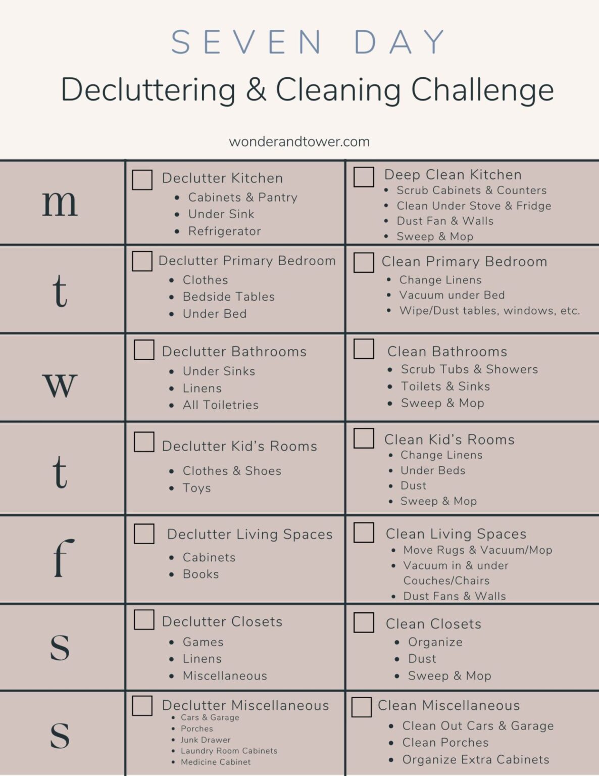 Free Decluttering Checklist Printable - 7 Day Challenge